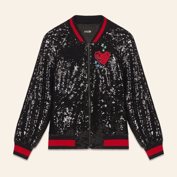 Maje | Jackets & Coats | Maje Marine Sequin Embellished Bomber Jacket ...